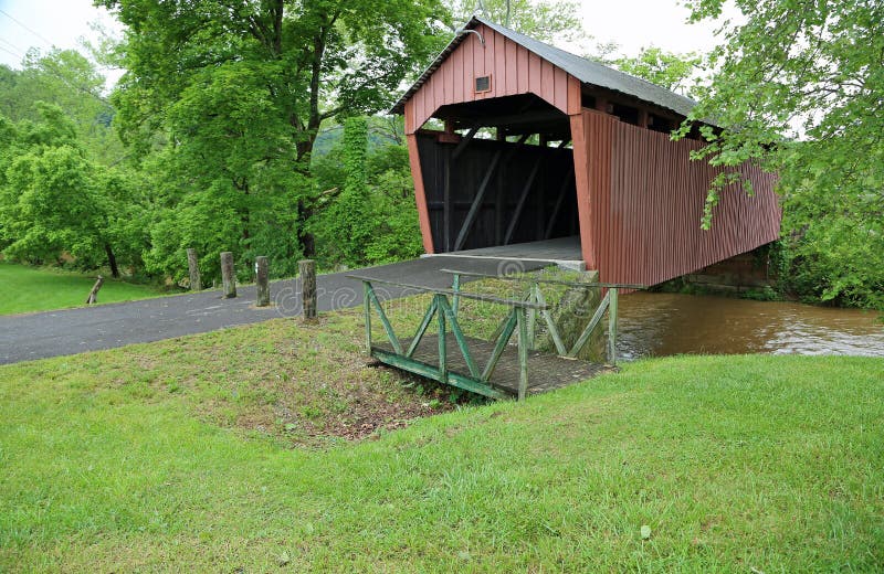 Simpson Creek Covered Bridge, 1881 Stock Image - Image of romantic ...