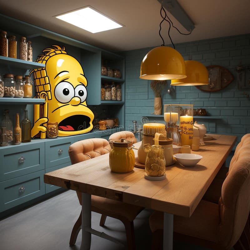 The Simpsons Kitchen with the Table and Cabinets in it, is Pictured ...