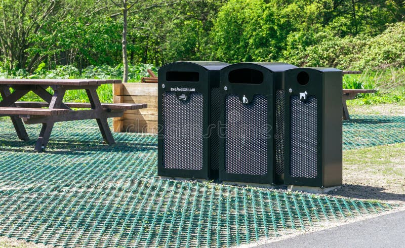 Modern, Metal Containers for Separate Waste Collection in the Park ...