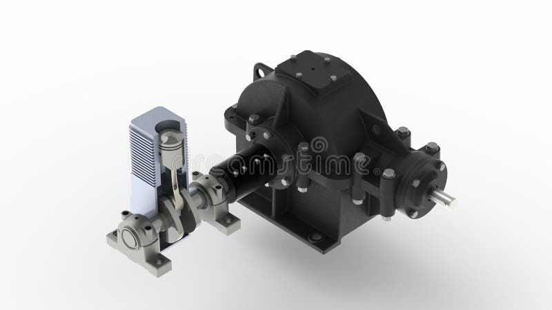 Gearbox, Stage Reducer, Side View, 3D Rendering, White Background Stock ...