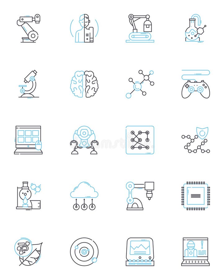 Simulated Development Linear Icons Set. Virtual, Model, Simulation ...