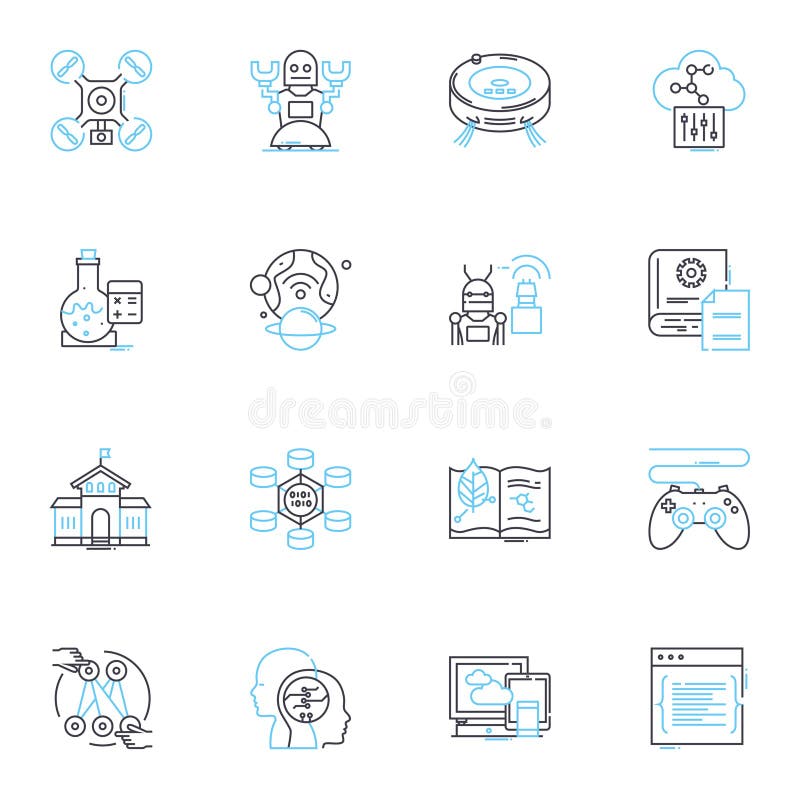 Simulated Development Linear Icons Set. Virtual, Model, Simulation ...