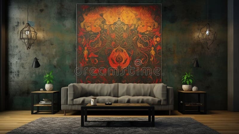 Simulated Wall Art in the Bohemian Style Stock Illustration ...