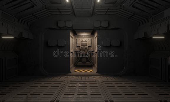 Simulation Control Room and Door in Dark Scene 3d Render Stock ...
