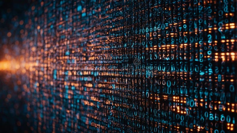 Simulation Of Flowing Stream Of Binary Code Data Illuminated By Soft