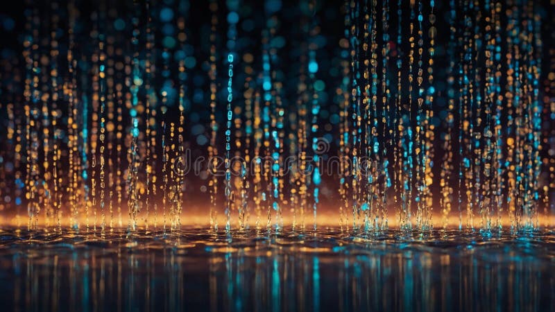 Simulation Of Flowing Stream Of Binary Code Data Illuminated By Soft