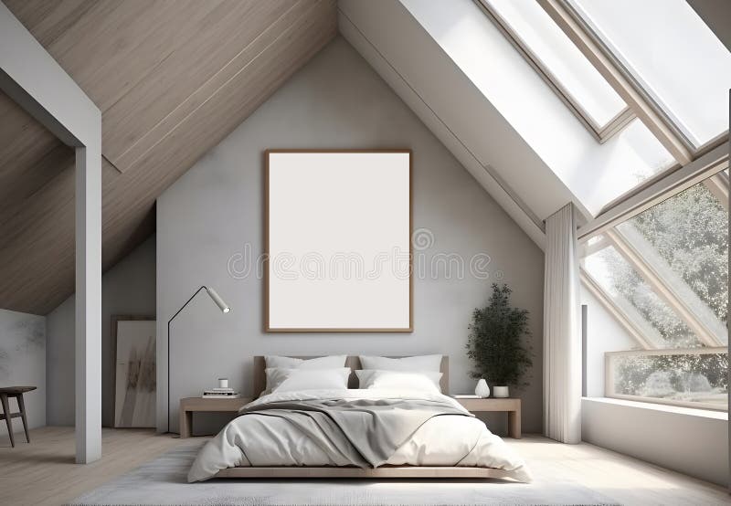 Simulation of the Interior of an Attic Bedroom with a Double Bed and ...