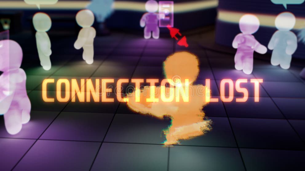 Simulation or Metaverse Avatar of a User Gets Connection Lost Message - Industrial 3D Rendering ...