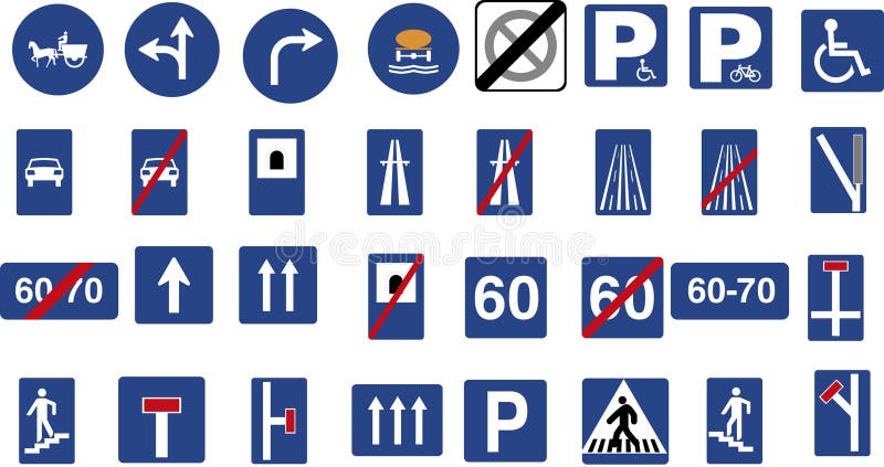 Set of Blue Traffic Signs of Obligation or Indication Stock Vector ...