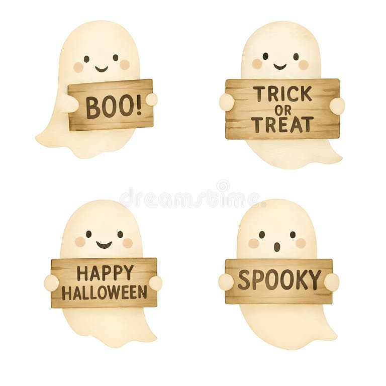 Wood Sign Halloween Ghosts – Boo, Trick or Treat, Spooky, Happy ...