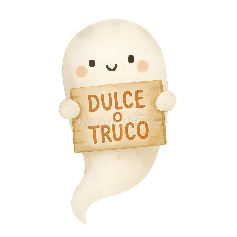 Ghost with Trick or Treat Sign – Cute Halloween Ghost Holding Spanish ...