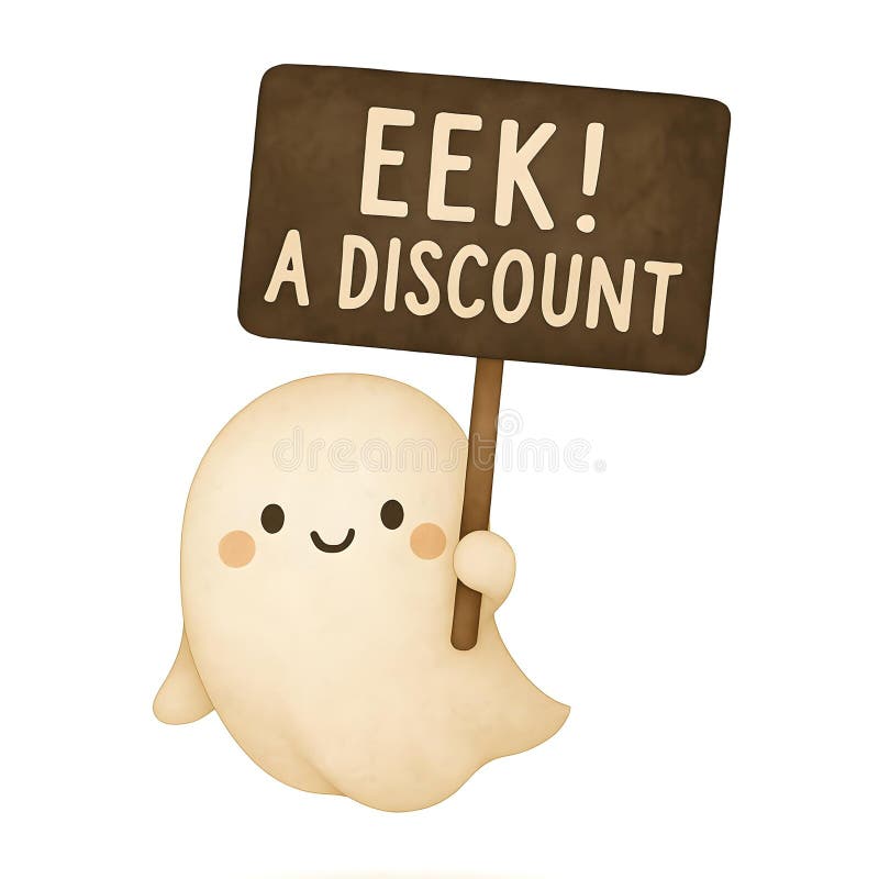 Cute Ghost Holding Eek! a Discount Sign – Halloween Promotion ...