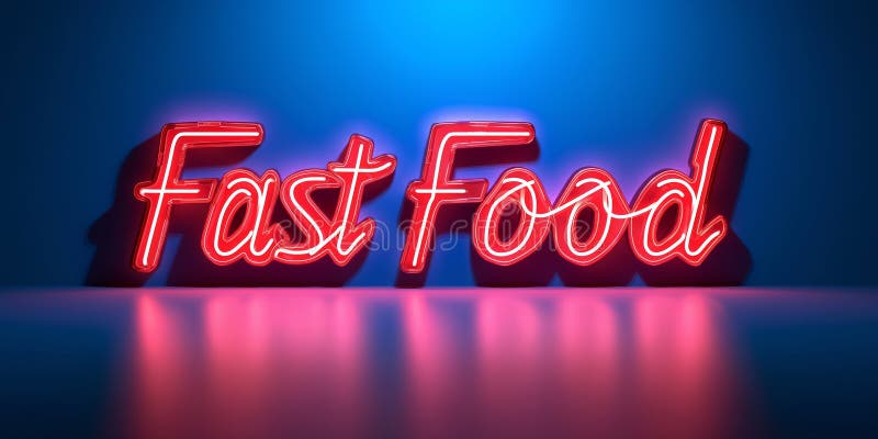 Sinal De Neon Fast Food Em Um Fundo Azul Ilustração Stock - Ilustração ...