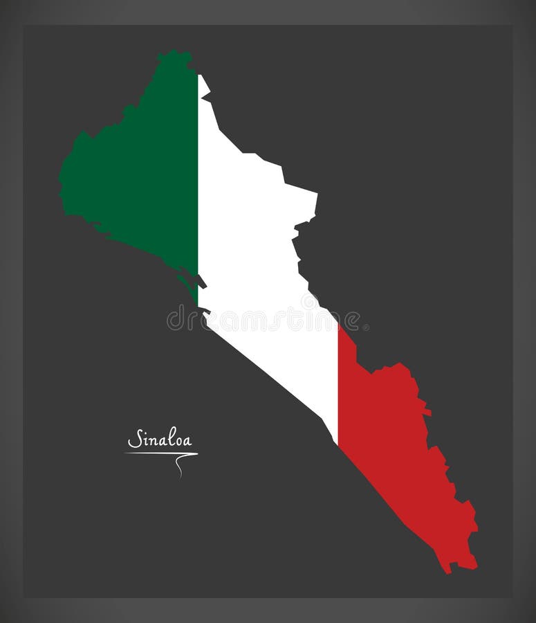 Sinaloa Map with Mexican National Flag Illustration Stock Vector ...