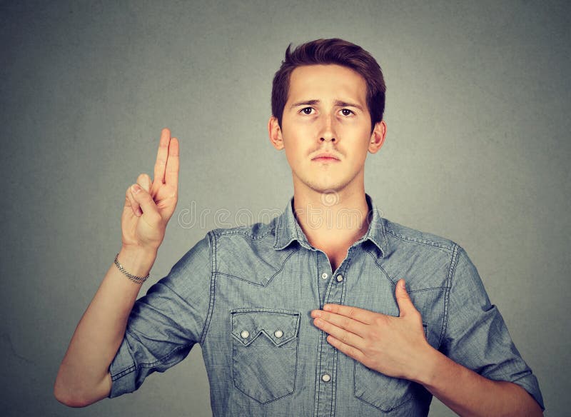 Sincere Man Swearing with Hand on Heart Stock Photo - Image of assure ...
