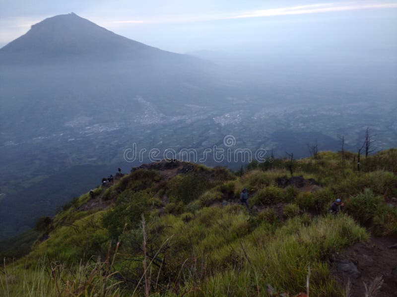Sindoro Mountain Take Look from the Sumbing Mountain Stock Photo ...