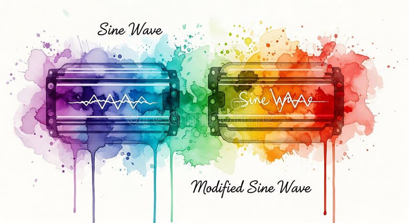 Sine Wave and Modified Sine Wave Illustration with Watercolor ...