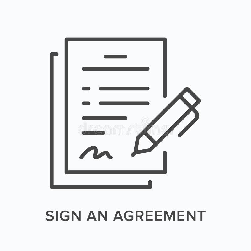 Sing an Agreement Flat Line Icon. Vector Outline Illustration of ...