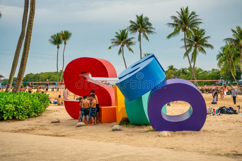 Singapore - August 19, 2023: Siloso Beach with Tourists Editorial ...
