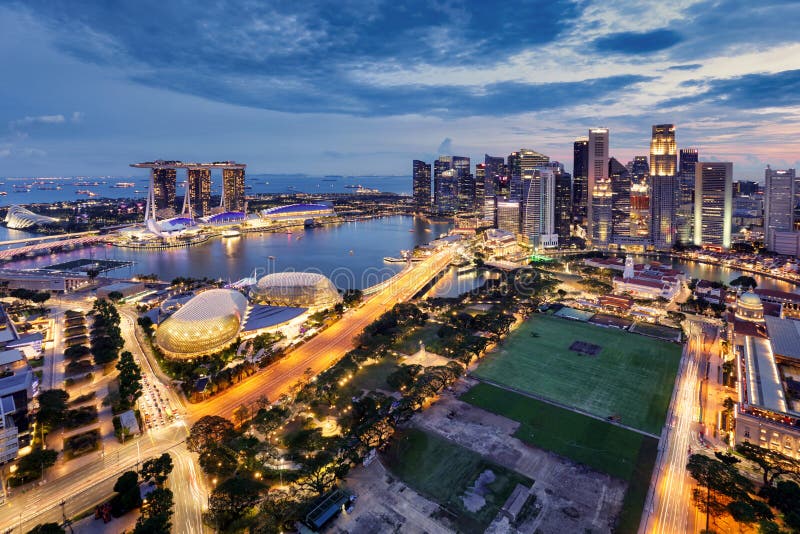 Singapore Cityscape at Dramatic Sunset, Asia Stock Photo - Image of ...