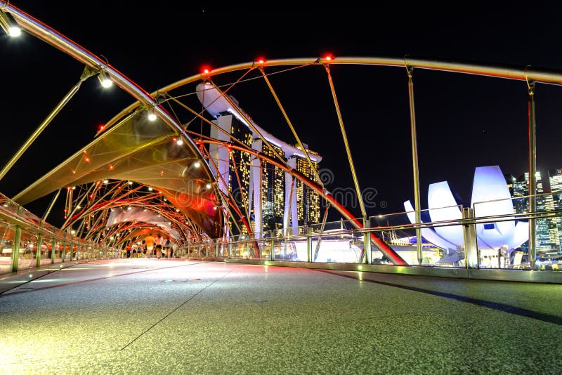 Singapore-26 FEB 2020:red Light Helix Bridge at Night in Singapore ...