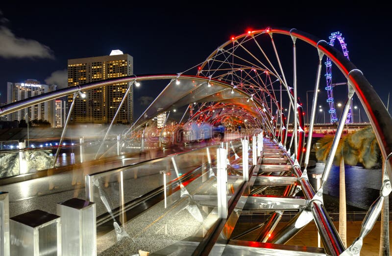 Singapore-26 FEB 2020:red Light Helix Bridge at Night in Singapore ...