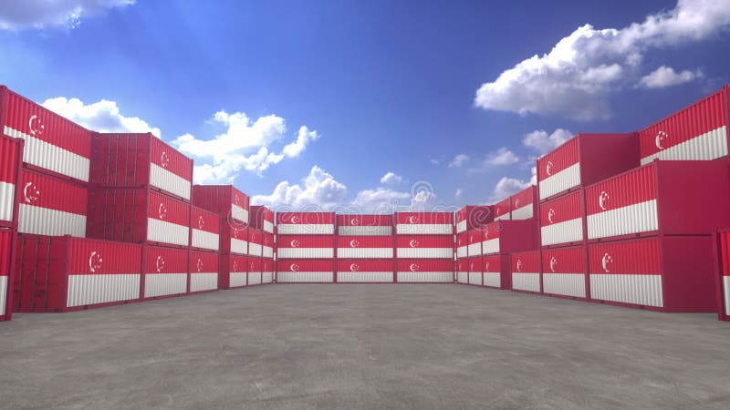 Singapore Flag Containers are Located at the Container Terminal ...