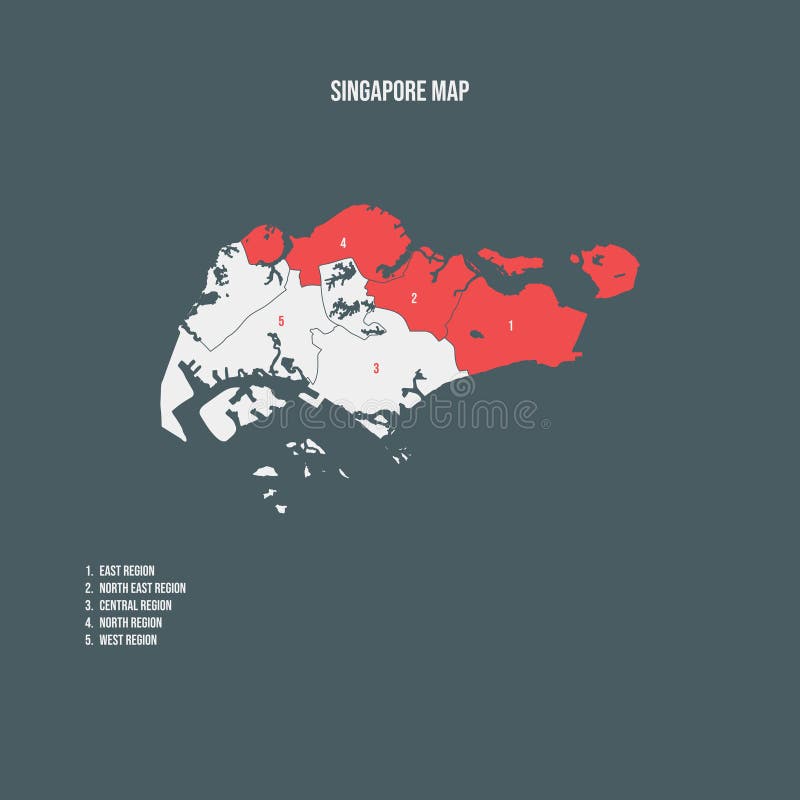 Singapore Map with 5 Regions Stock Illustration - Illustration of ...