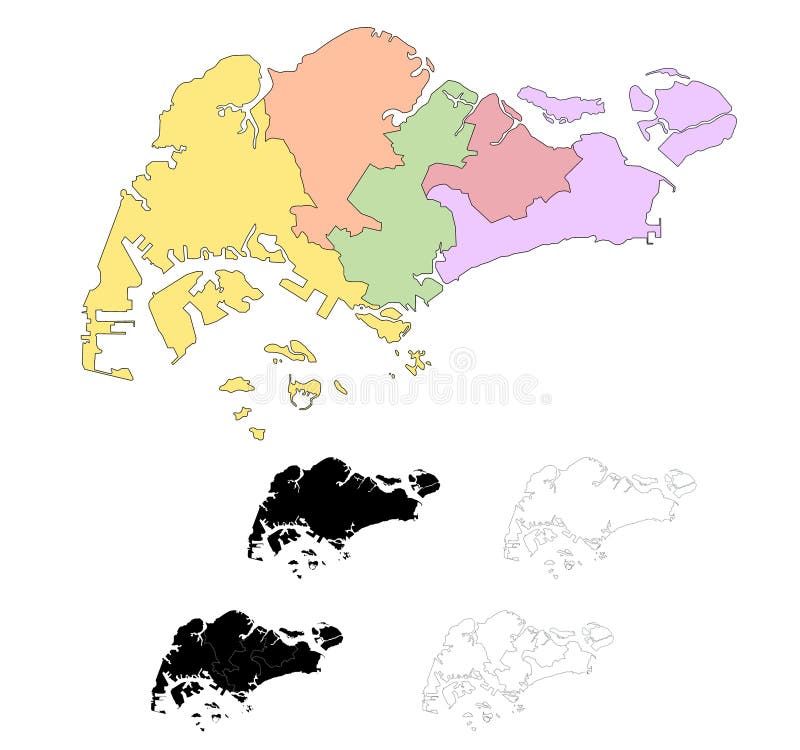 Singapore Map, Singapore Outline and Districts Administration Map Set ...