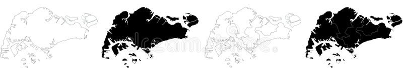 Singapore Map, Singapore Outline and Districts Administration Map Set ...