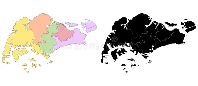 Singapore Map, Singapore Outline and Districts Administration Map Set ...