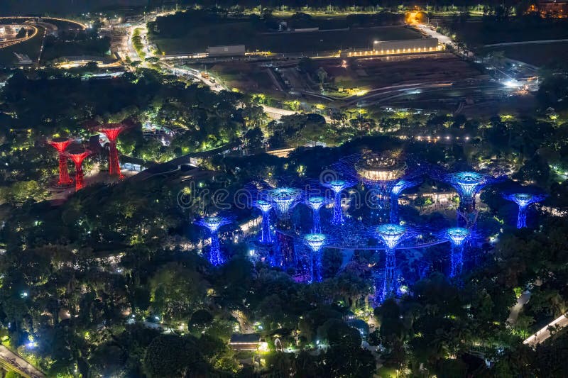 Singapore Marina Bay at Night - Gardens by the Bay Stock Image - Image ...