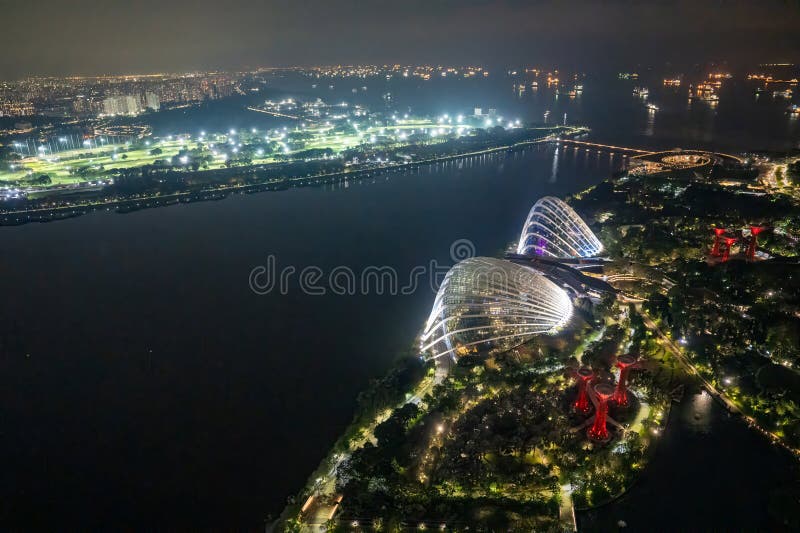 Singapore Marina Bay at Night - Gardens by the Bay Stock Photo - Image ...