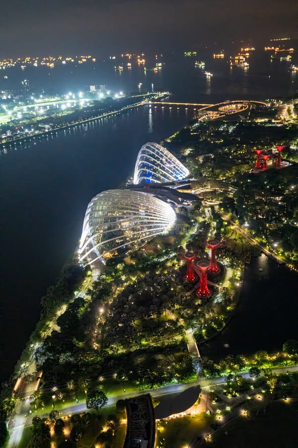 Singapore Marina Bay at Night - Gardens by the Bay Stock Photo - Image ...