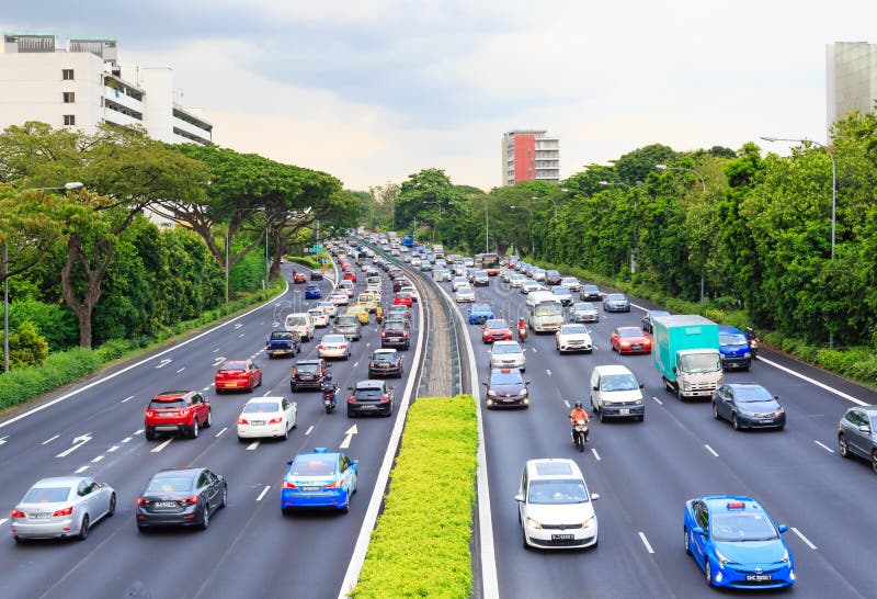Singapore-11 MAY 2018:Singapore High Speed Road Aerial View from Bridge ...