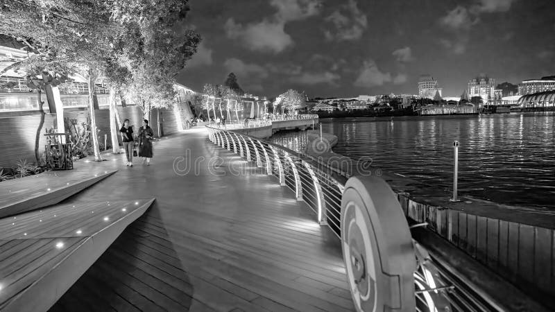 Singapore Night Lights Along Sentosa Boardwalk Stock Image - Image of ...