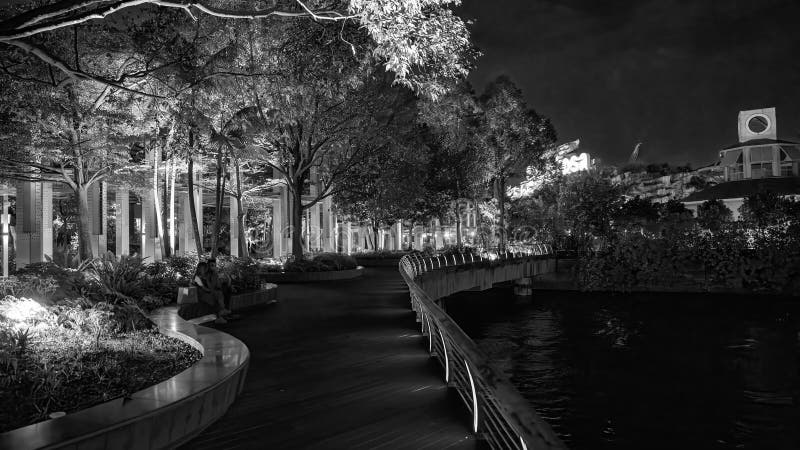 Singapore Night Lights Along Sentosa Boardwalk Stock Photo - Image of ...