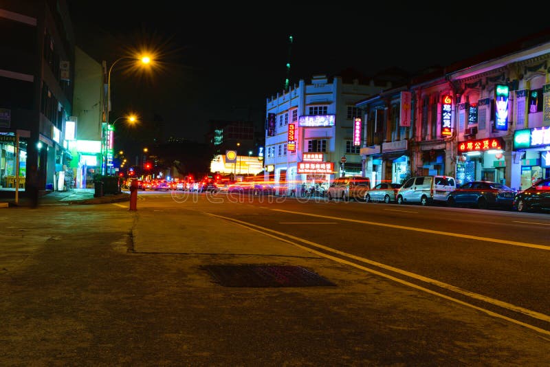 Singapore - 13 October 2018. Street Life at Night Time Editorial Photo ...