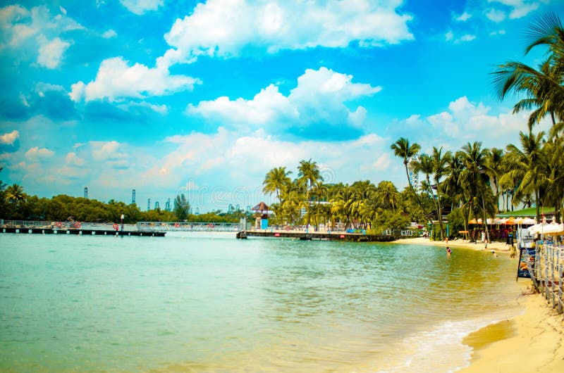 Singapore Sentosa Park with Palms on the Beach Editorial Photo - Image ...