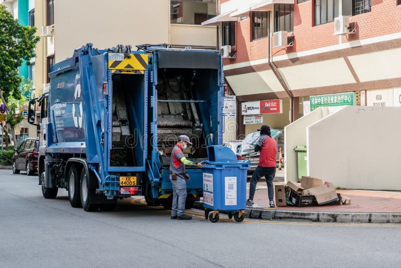 Two Man Collecting Garbage in Singapore Editorial Stock Image - Image ...