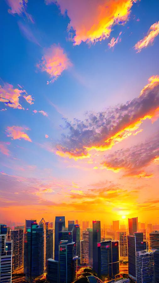 Singapore Skyline during Sunset Stock Illustration - Illustration of ...