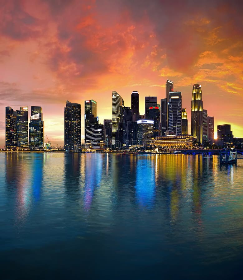 Singapore Skyline at Sunset Stock Photo - Image of roads, city: 46938476