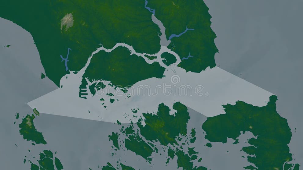 Singapore Strait Highlighted. Physical Map Stock Illustration - Illustration of elevation, zoom ...