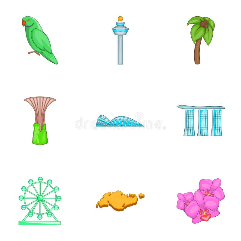 Attractions of Singapore Icons Set, Outline Style Stock Illustration ... Attractions of Singapore Icons Set, Outline Style Stock Illustration ...