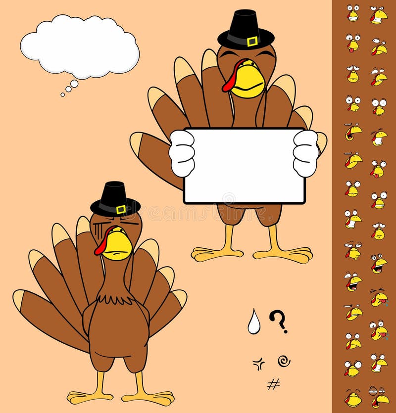 Crying Turkey Cartoon Thanksgiving Expressions Set Stock Vector ...