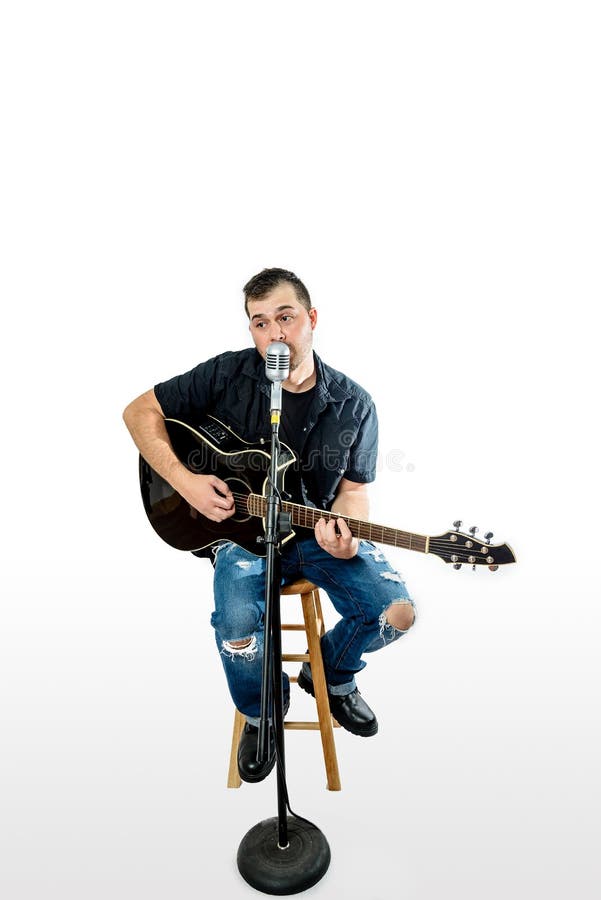 Singer Vocalist on White Leaning Lifting Mic Stand Stock Image - Image ...