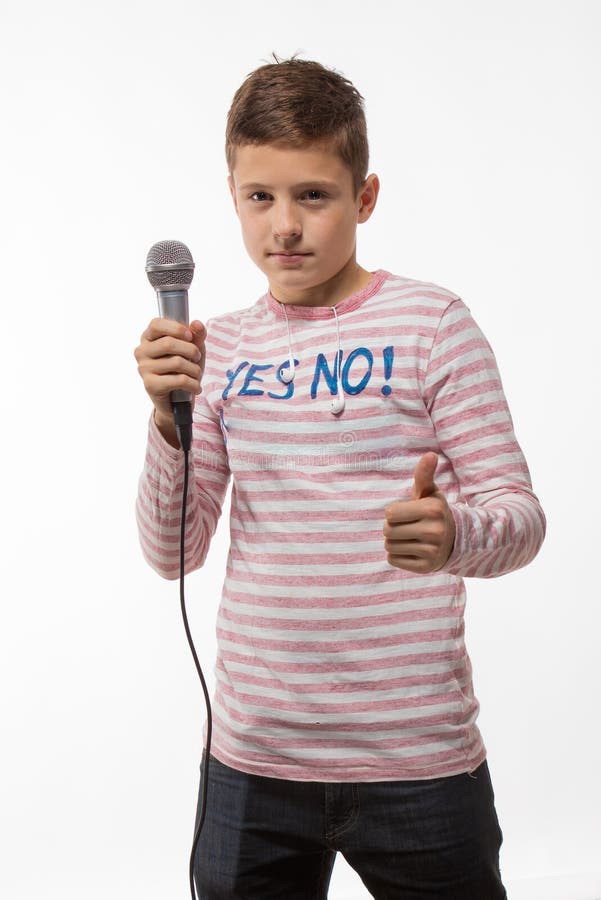 Singer Brunette Teenager Boy in a Pink Jersey in Gold Hat with a ...