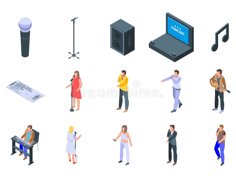 Singer Icons Set, Isometric Style Stock Vector - Illustration of ...