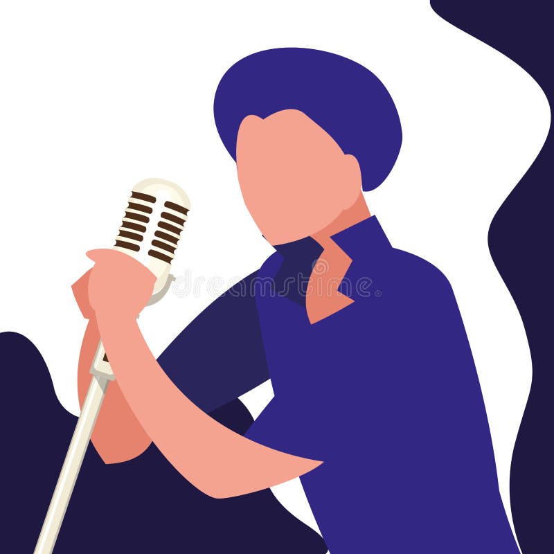 Singer with Microphone Character Stock Vector - Illustration of artist ...