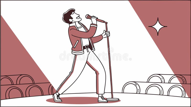 Singer with Microphone, Live Music , Performance Artist Vector Design ...